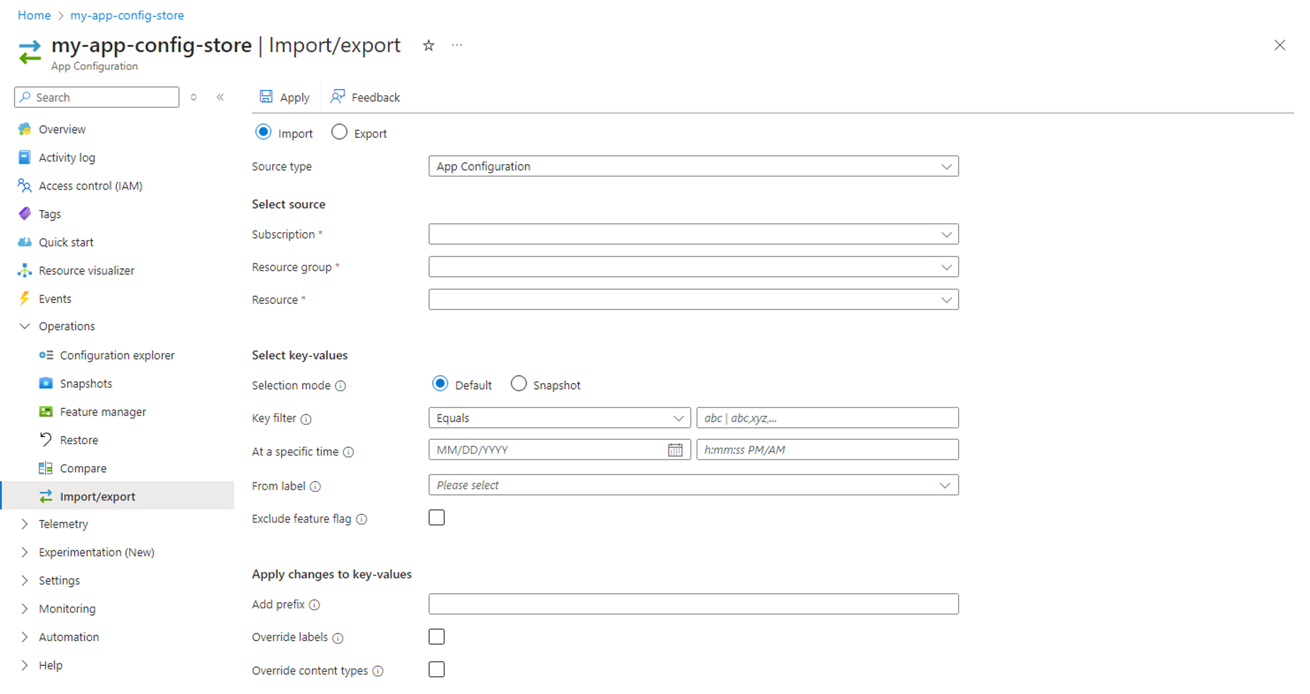Azure App Configuration でデータをインポートまたはエクスポートする Microsoft Learn
