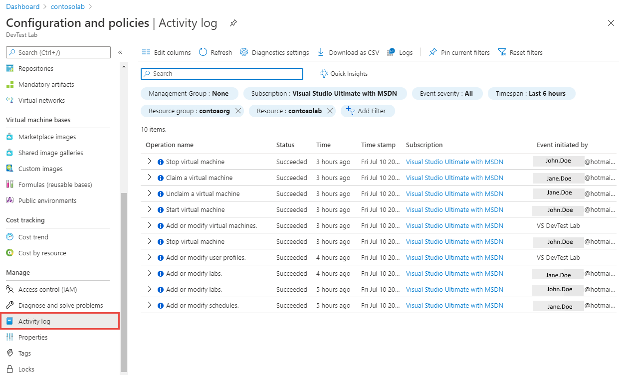 アクティビティ ログ - Azure DevTest Labs | Microsoft Learn アクティビティ ログ - Azure DevTest Labs | Microsoft Learn