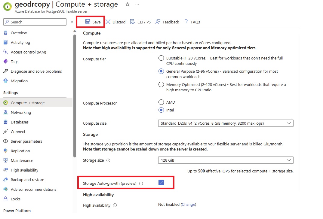 ストレージの自動拡張 Azure Portal Azure Database For Postgresql Flexible Server Microsoft Learn