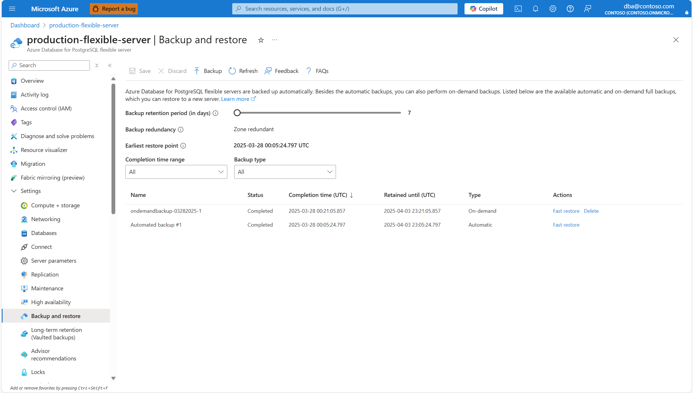 オンデマンド バックアップを削除する Azure Database For Postgresql Flexible Server Microsoft Learn