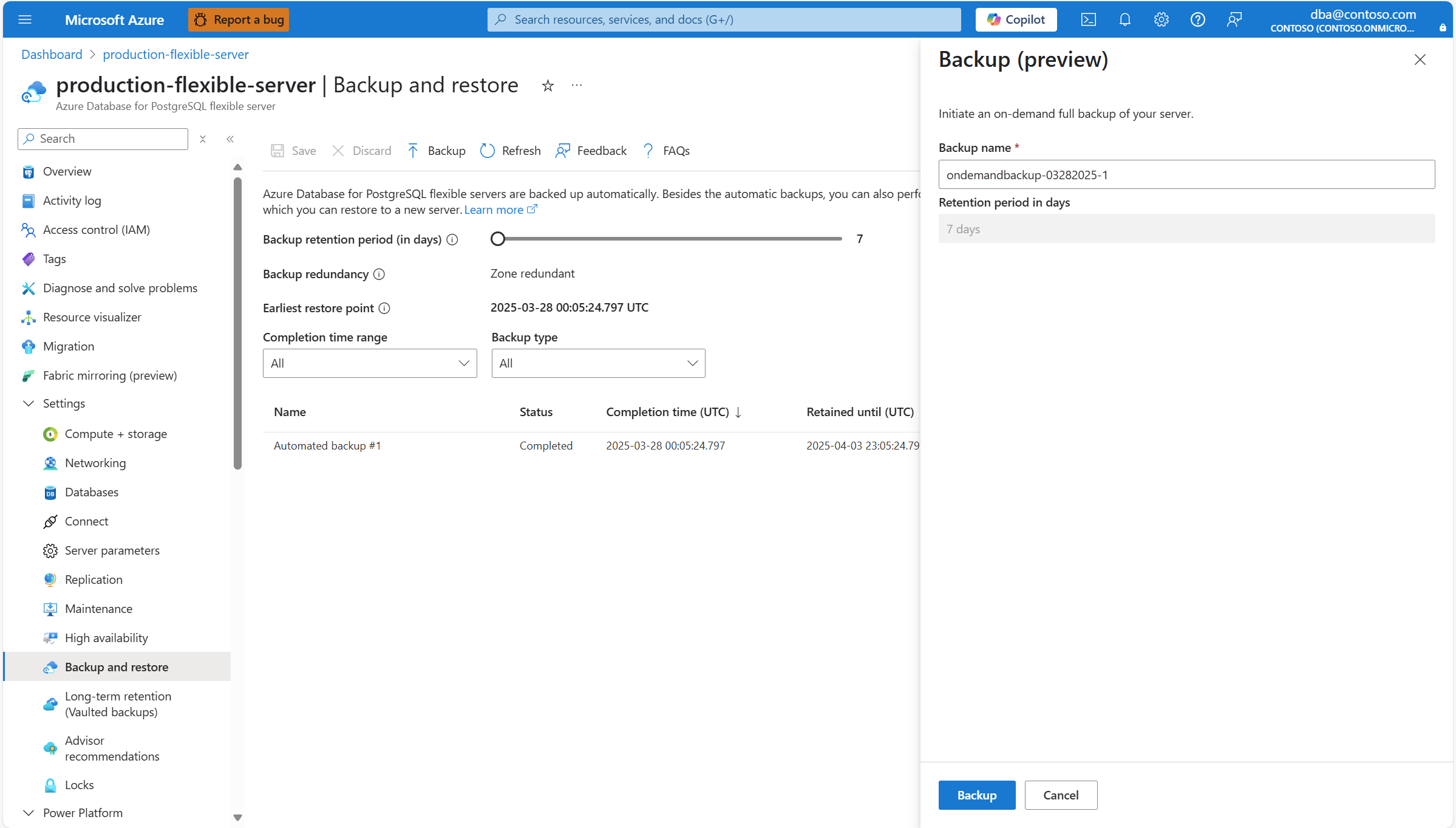 オンデマンド バックアップを実行する Azure Database For Postgresql Flexible Server Microsoft Learn