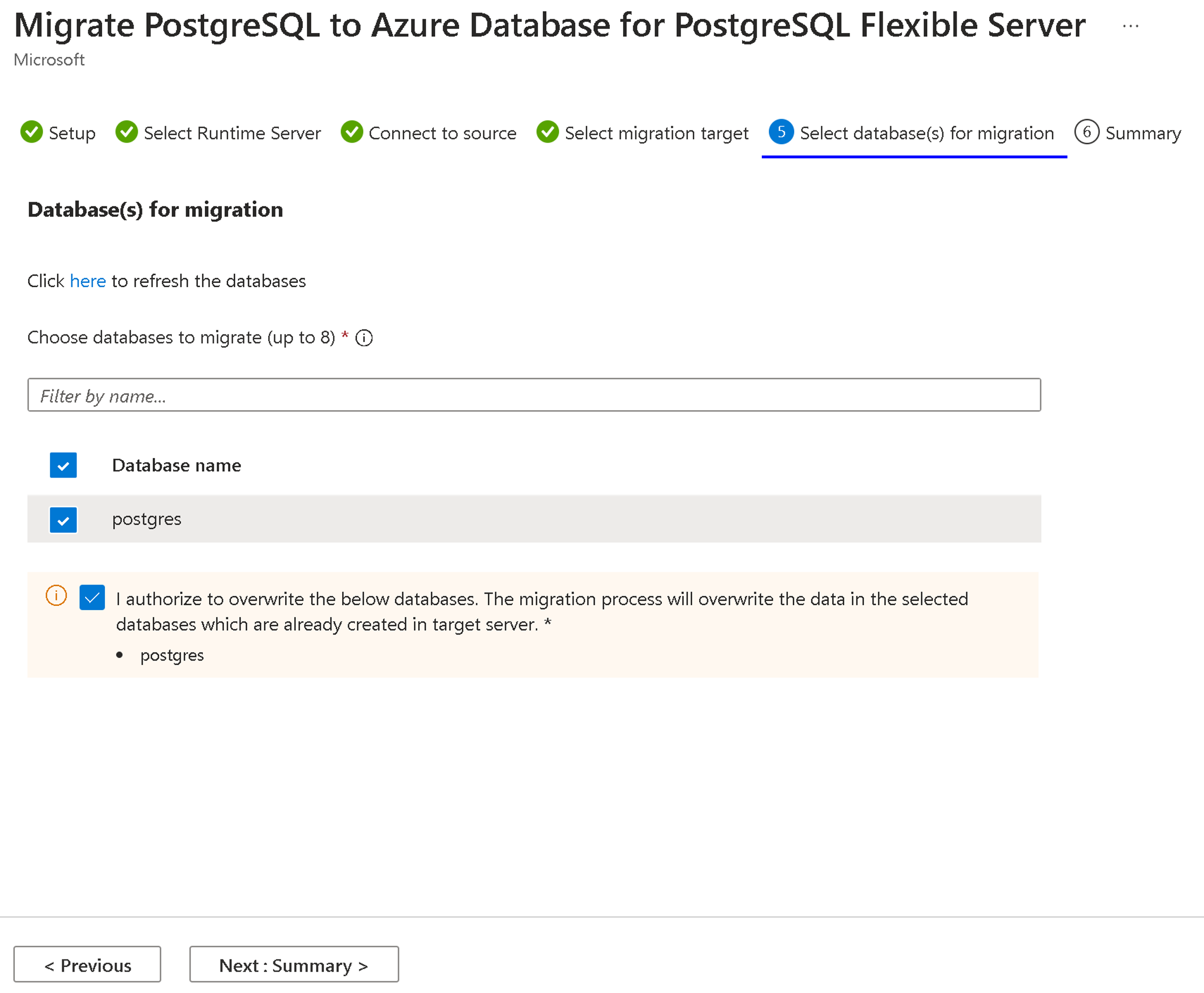 移行サービスを使用して Amazon Aurora からオフラインで移行する Azure Database For Postgresql Flexible Server