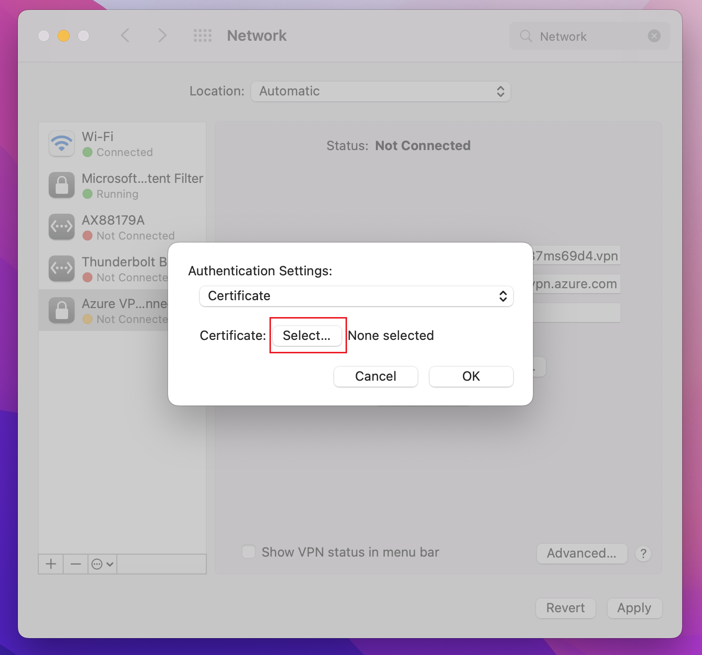 P2s 사용자 Vpn 클라이언트 구성 인증서 인증 Macos 및 Ios Azure Virtual Wan Microsoft Learn