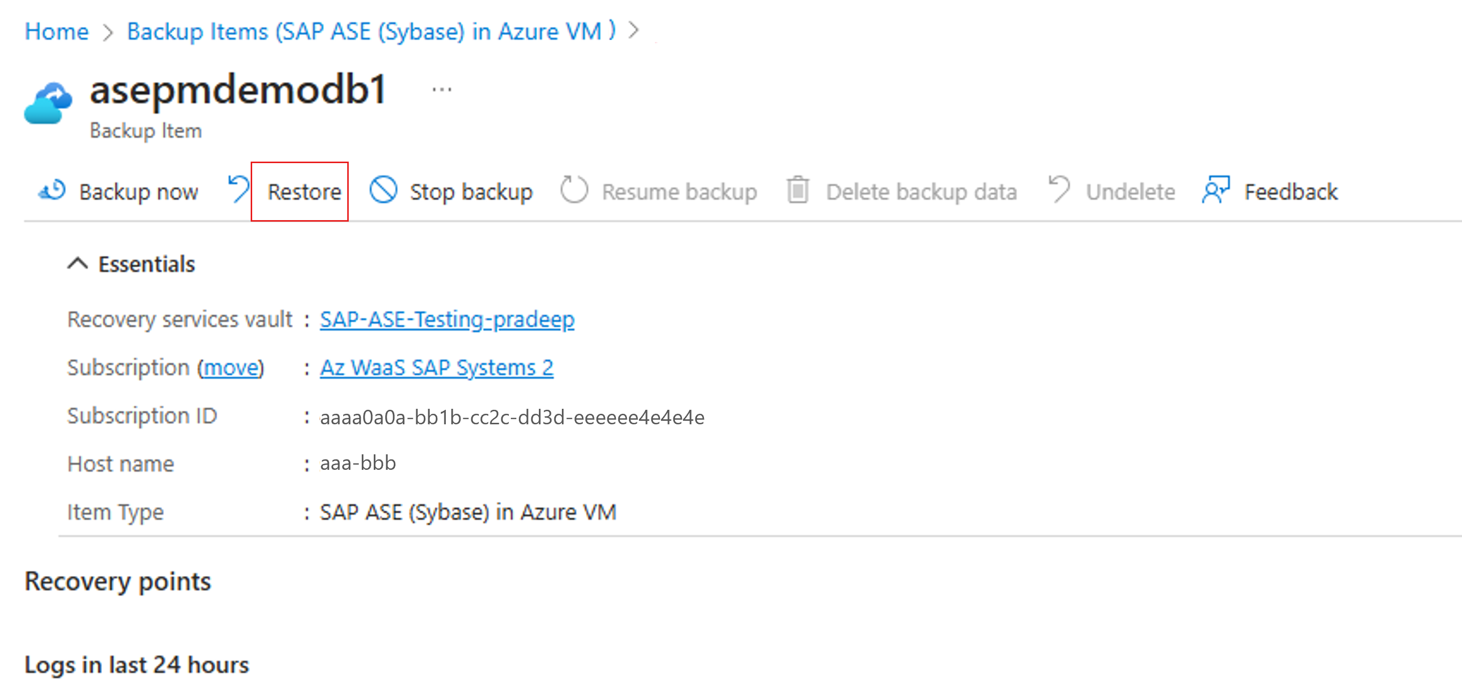 Azure VM에서 SAP ASE 데이터베이스 복원 - Azure Backup | Microsoft Learn Azure VM에서 SAP ASE 데이터베이스 복원 - Azure Backup | Microsoft Learn