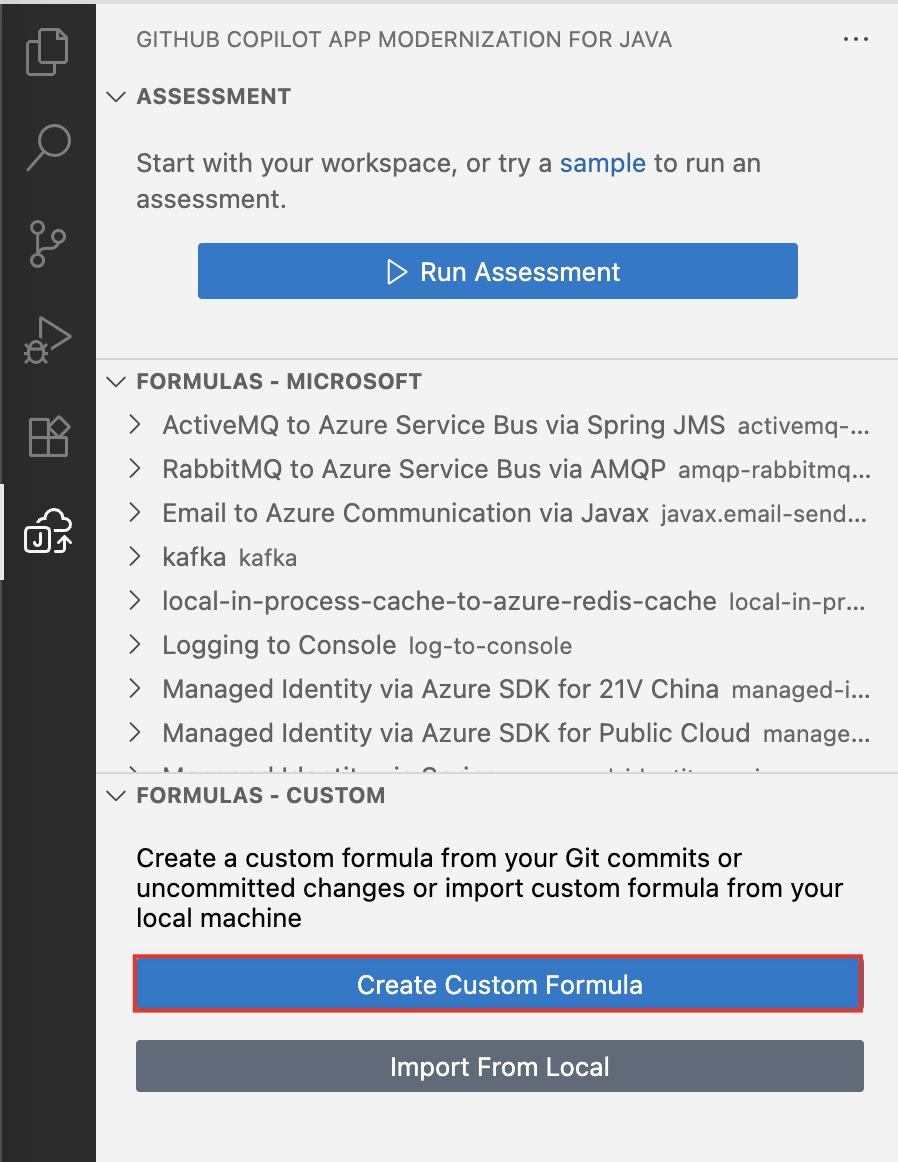 빠른 시작: 고유한 수식 만들기 및 적용 - GitHub Copilot App Modernization for Java - Azure | Microsoft Learn