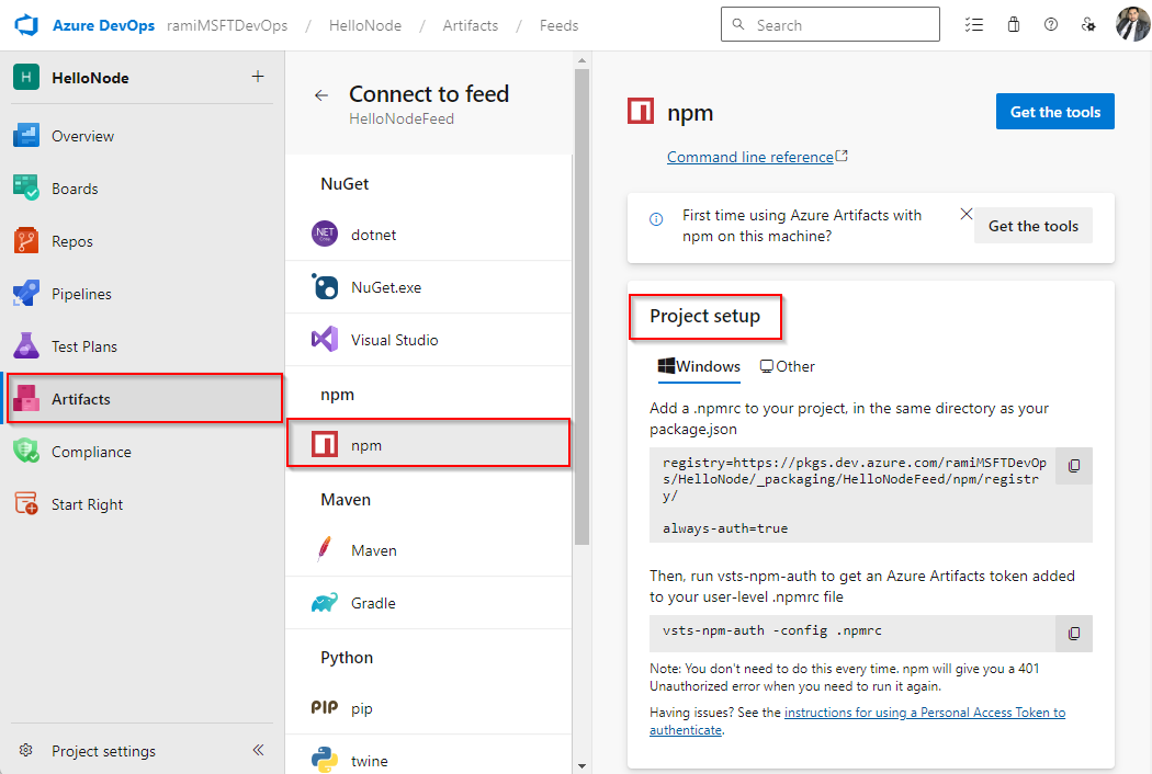 Npm 패키지 Cli 게시 및 복원 Azure Artifacts Microsoft Learn