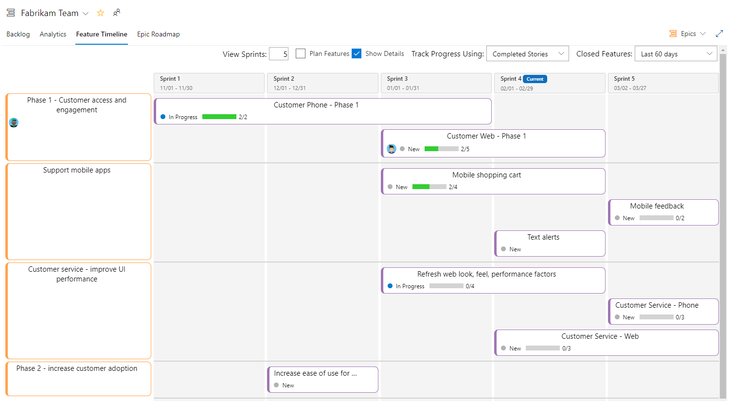 기능 타임라인의 기능 및 서사시 보기 - Azure DevOps | Microsoft Learn 기능 타임라인의 기능 및 서사시 보기 - Azure DevOps | Microsoft Learn
