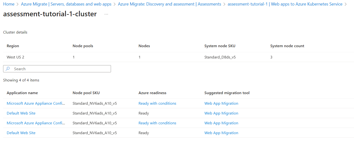 Azure Kubernetes Service로 마이그레이션하기 위해 Aspnetjava 웹앱 평가 Azure Migrate Microsoft Learn