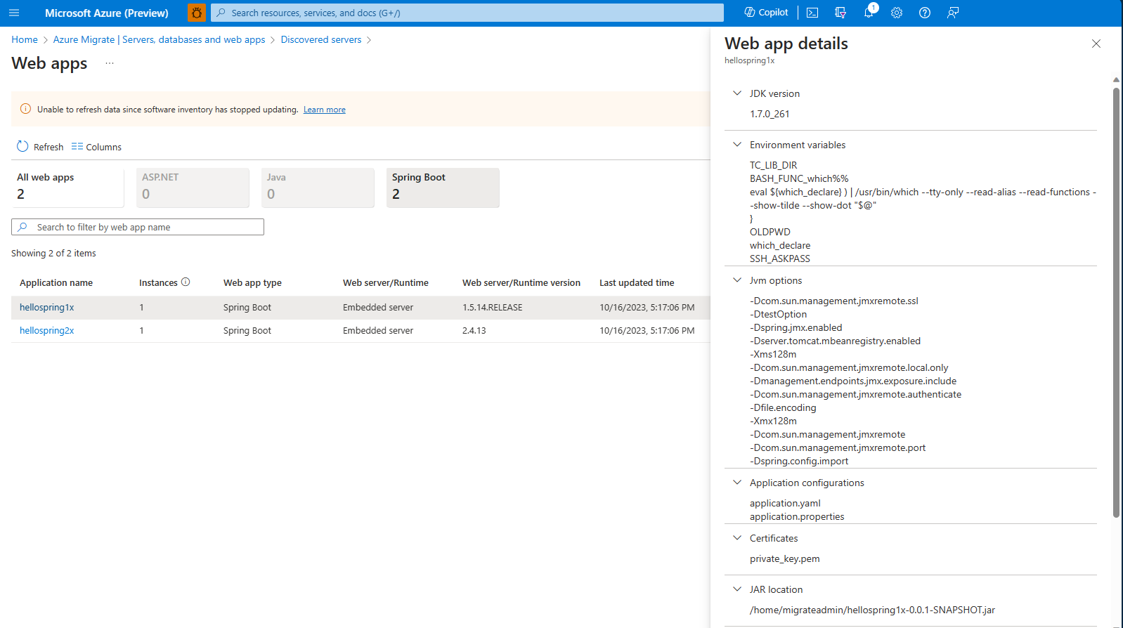 Azure Migrate 검색 및 평가를 통해 데이터 센터에서 실행 중인 Spring Boot 애플리케이션 검색 Azure Migrate Microsoft Learn