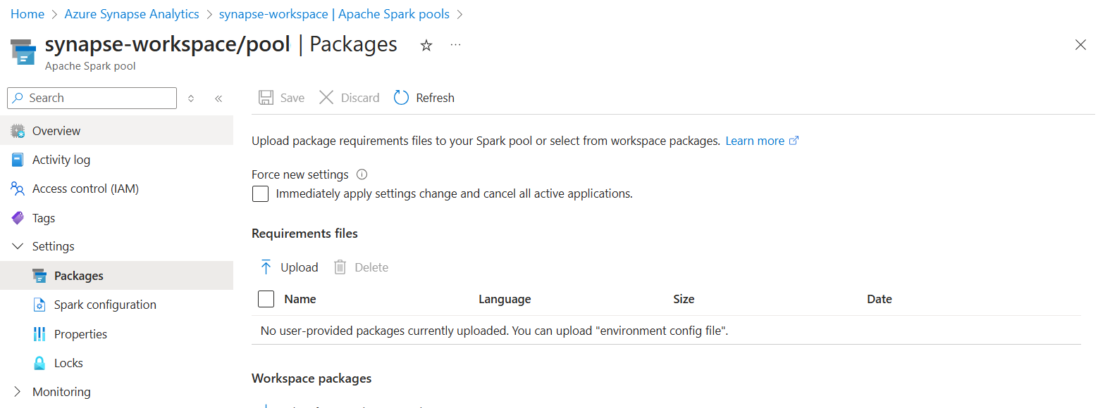 Apache Spark에 대한 Spark 풀 수준 라이브러리 관리 Azure Synapse Analytics Microsoft Learn
