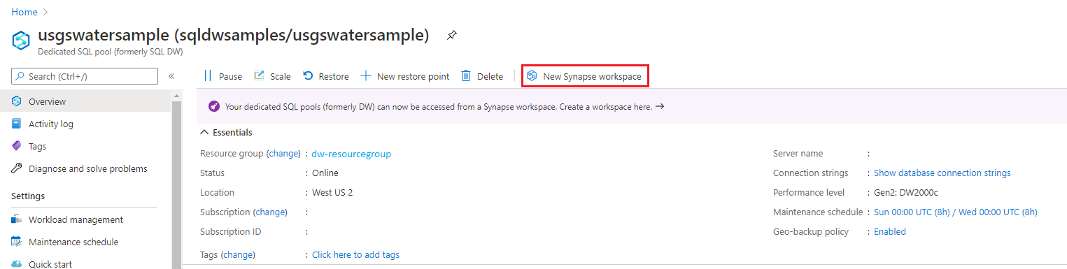 전용 Sql 풀이전의 Sql Dw에서 Synapse 작업 영역 기능 사용하기 Azure Synapse Analytics Microsoft Learn