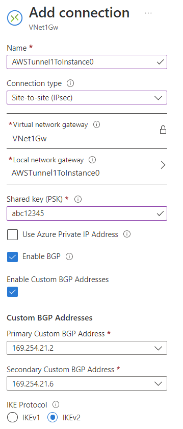 자습서 포털을 사용하여 Azure와 Awsamazon Web Services 간 Bgp 지원 연결 구성 Azure Vpn Gateway Microsoft Learn