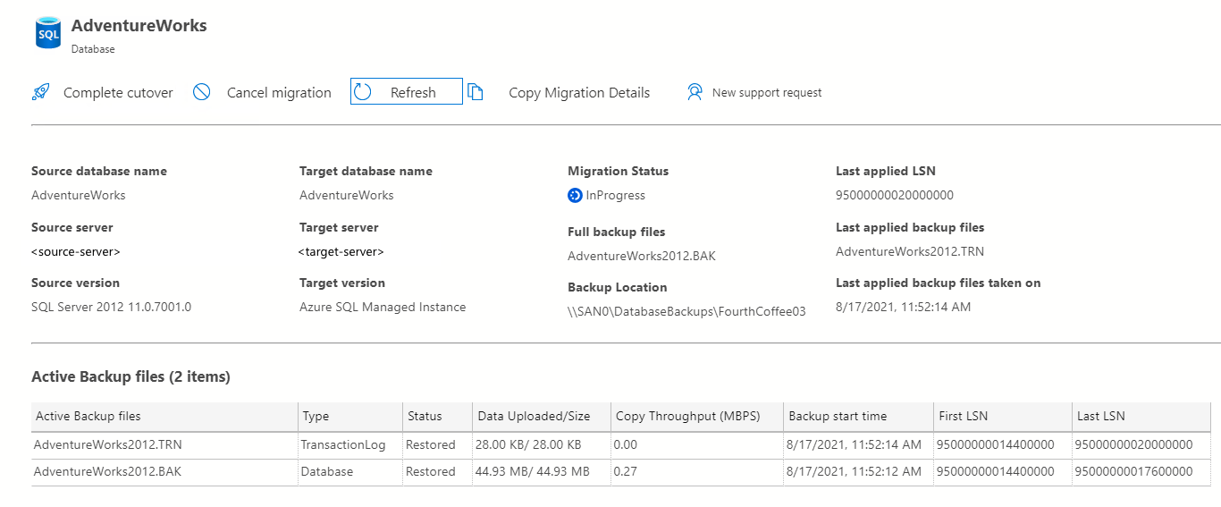 자습서 Sql Server를 Azure Sql Managed Instance로 마이그레이션 Azure Database Migration Service