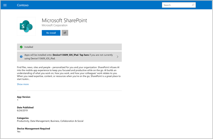 Intune 회사 포털 웹 사이트에서 앱 관리 Microsoft Learn