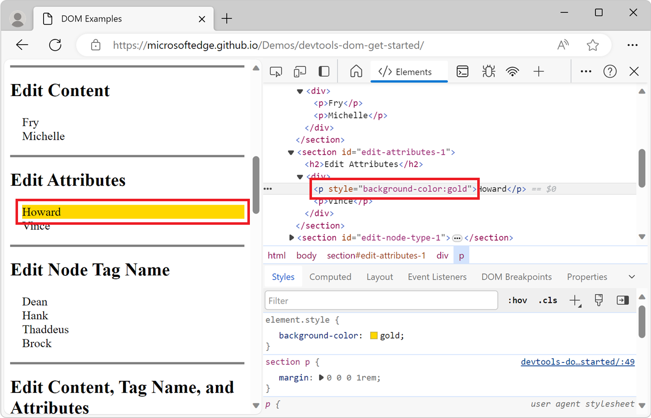 Get started viewing and changing the DOM - Microsoft Edge Developer ...