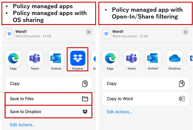 Intune 앱 보호 정책을 사용하여 데이터 전송을 제어할 때 발생하는 일반적인 문제 Intune Microsoft Learn
