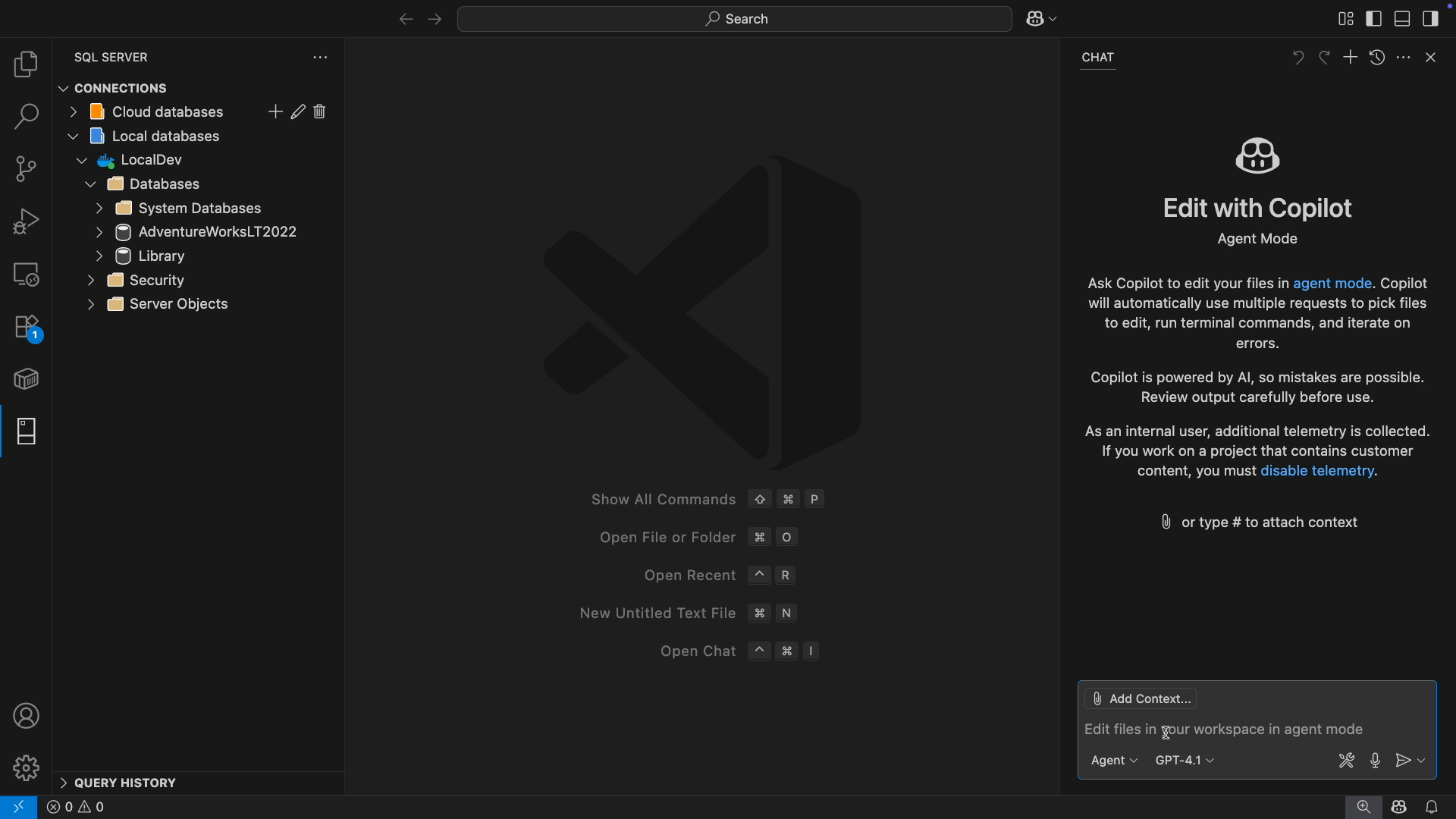 Quickstart: GitHub Copilot-agentmodus gebruiken (preview) - SQL Server | Microsoft Learn