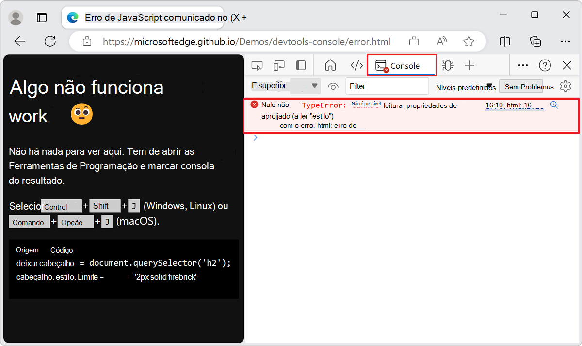 Corrigir erros javaScript comunicados na Consola - Microsoft Edge ...