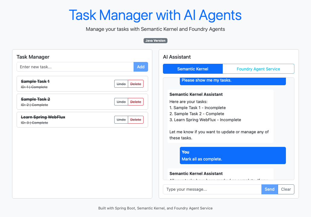 Приложение Agentic с семантическим ядром или агентской службой Foundry (Java) - Azure App ...