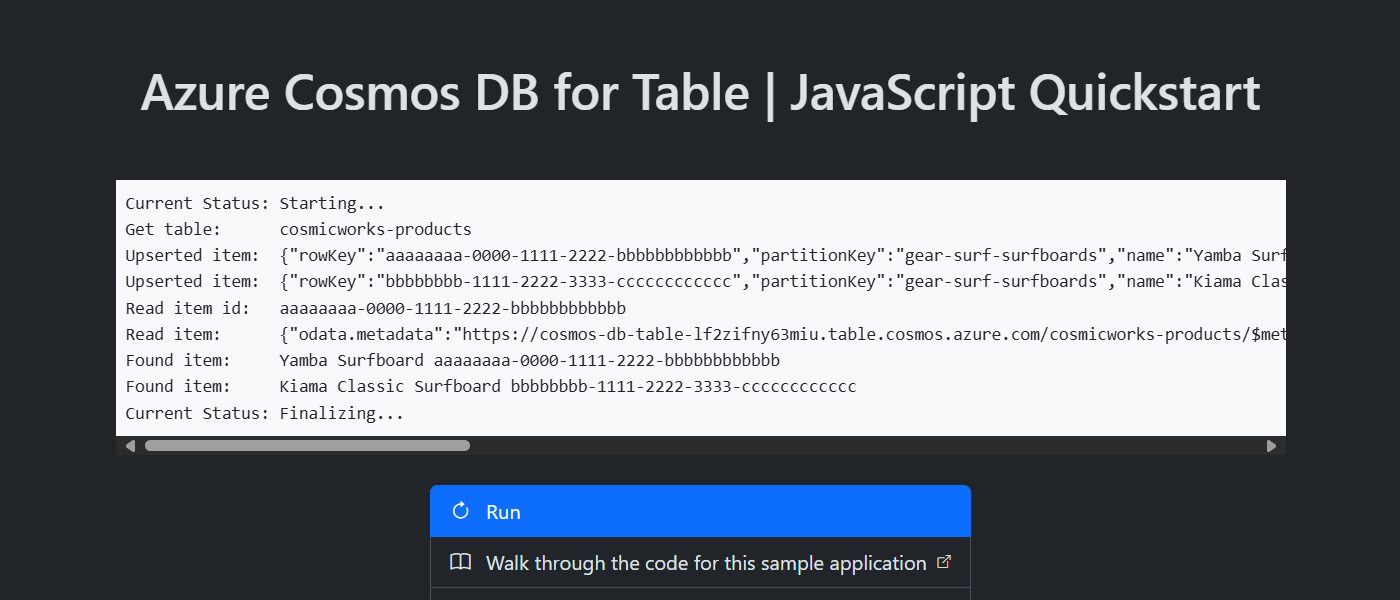 Quickstart Azure Sdk For Nodejs Azure Cosmos Db For Table Microsoft Learn