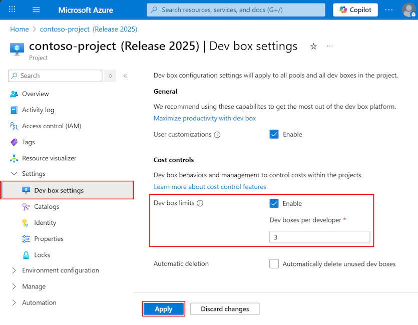 Tutorial: Limit Number of Dev Boxes, Control Costs - Microsoft Dev Box ...