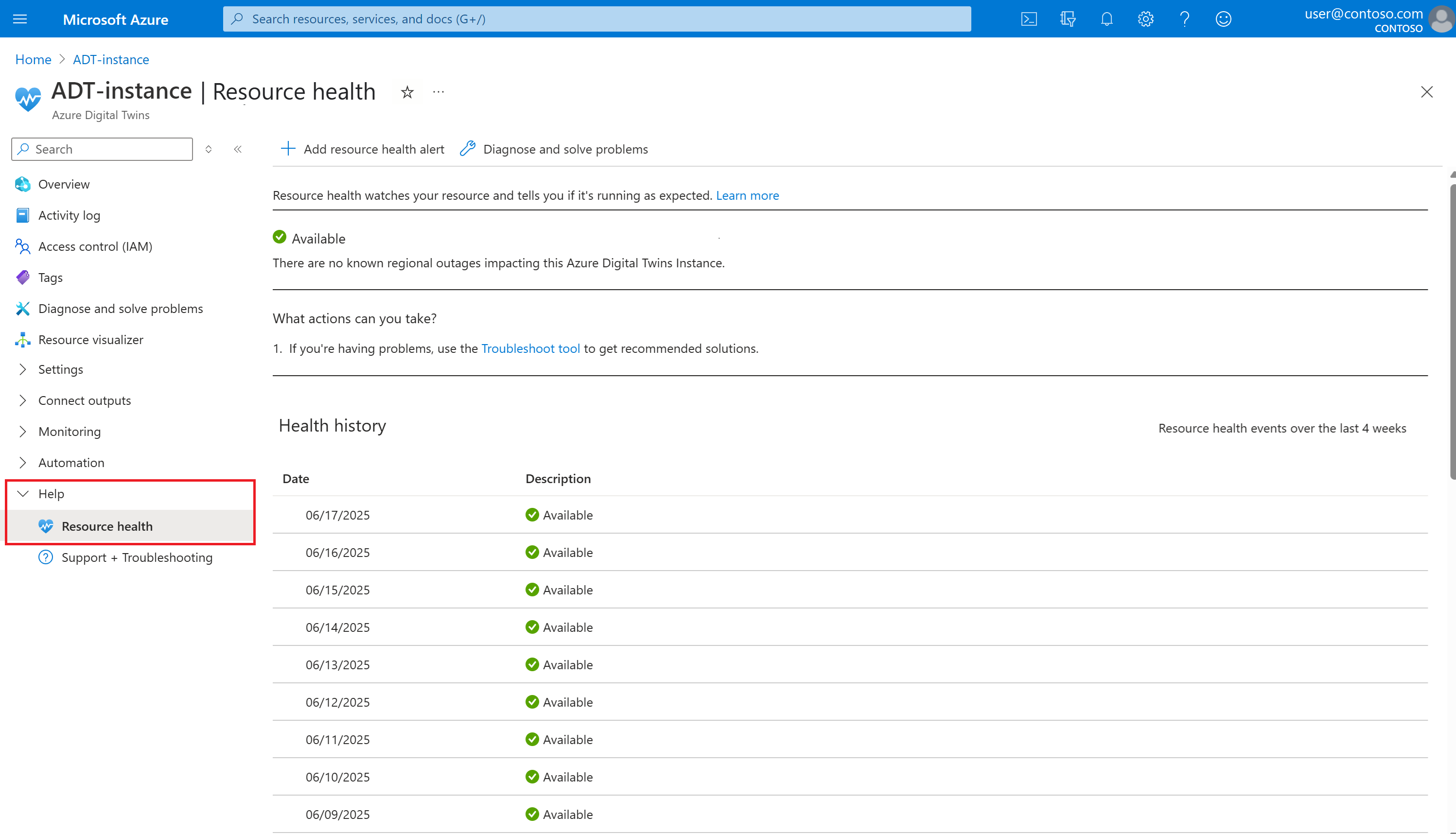 Troubleshoot resource health - Azure Digital Twins | Microsoft Learn Troubleshoot resource health - Azure Digital Twins | Microsoft Learn
