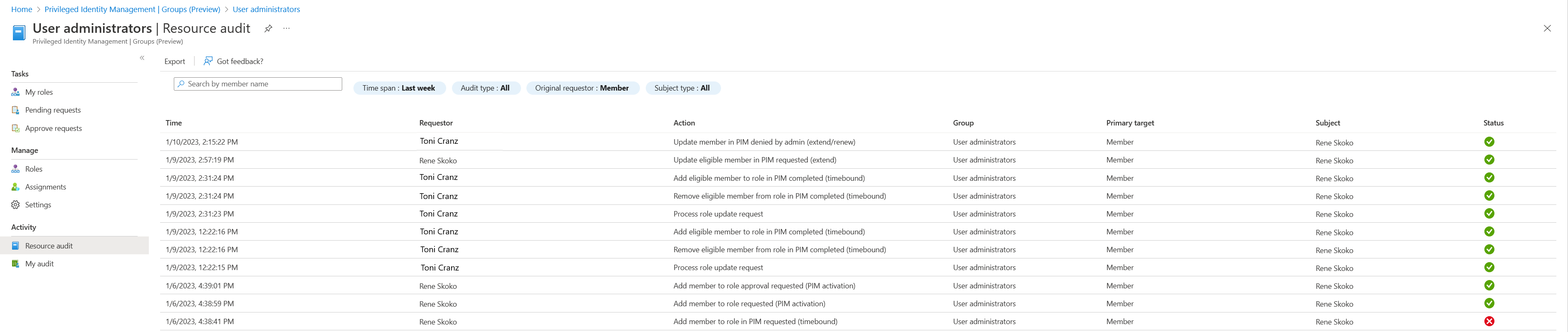 Audit activity history for group assignments in Privileged Identity ... Audit activity history for group assignments in Privileged Identity ...