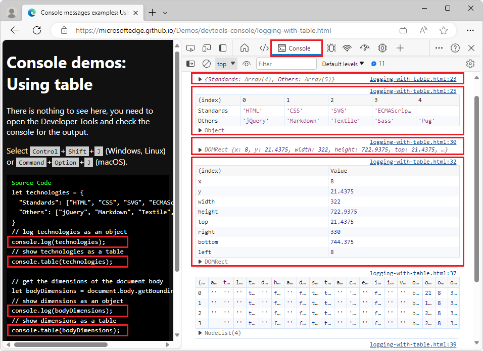 Log Messages In The Console Tool Microsoft Edge Developer Documentation Microsoft Learn