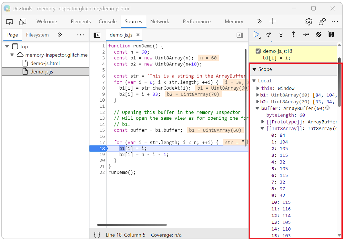 Inspect A Javascript Arraybuffer With The Memory Inspector Tool Microsoft Edge Developer