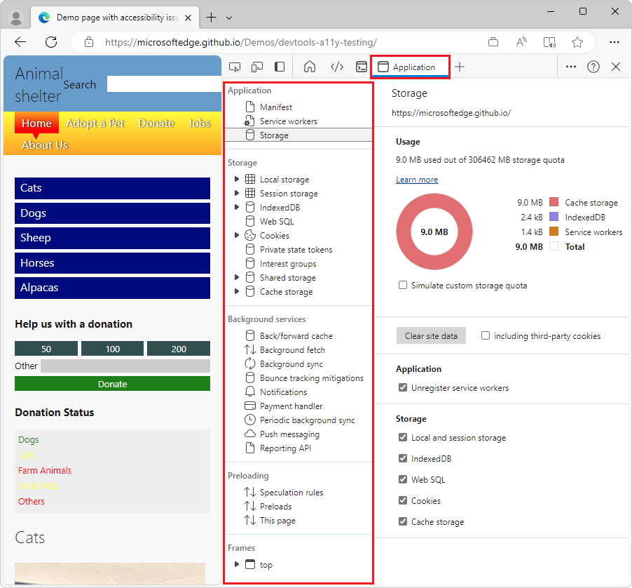 Application tool, to manage storage - Microsoft Edge Developer documentation | Microsoft Learn