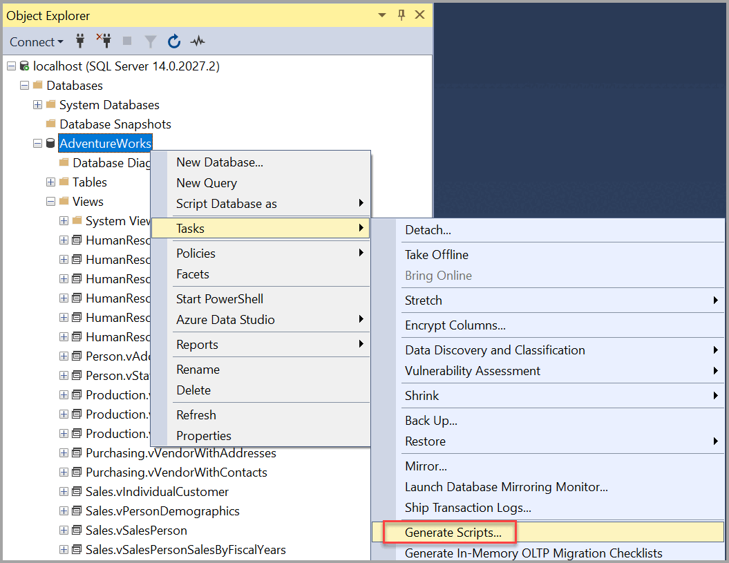 Generate Scripts Wizard - SQL Server Management Studio (SSMS ...
