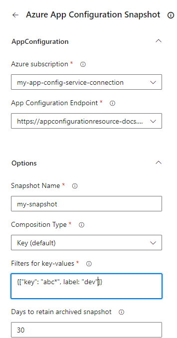 使用 Azure Pipelines 在应用配置中创建快照 Microsoft Learn
