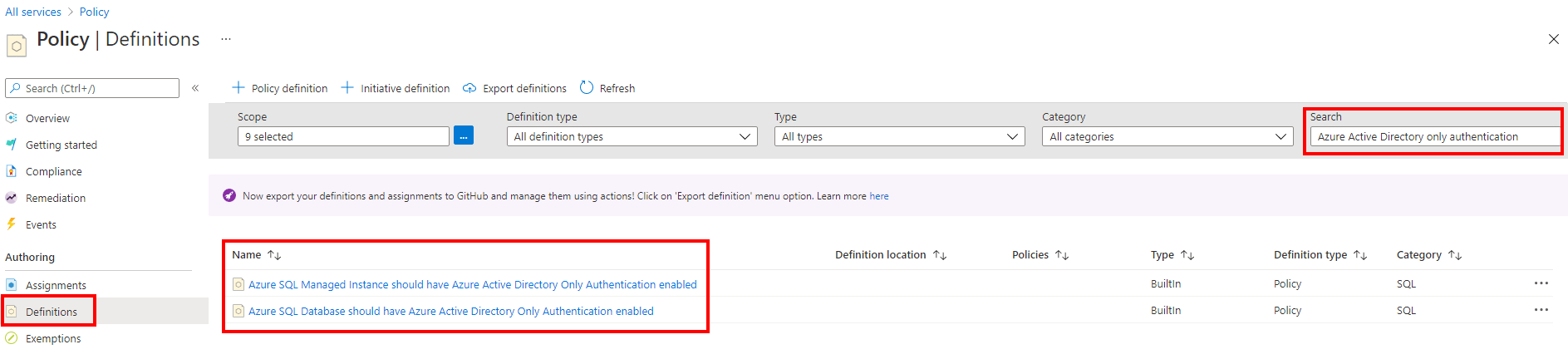 使用 Azure Policy 强制实施 仅限 Microsoft Entra 身份验证” Azure Sql Database And Azure Sql Managed Instance