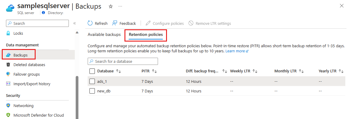Azure Sql 数据库:管理长期备份保留 Azure Sql Database Microsoft Learn