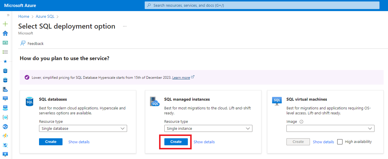 快速入门:创建 Azure Sql 托管实例 Azure Sql Managed Instance Microsoft Learn