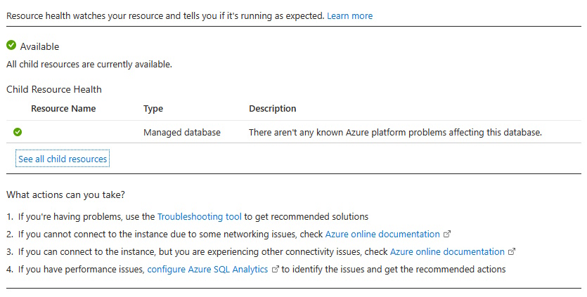 使用 Azure 资源运行状况监视数据库运行状况 Azure Sql Managed Instance Microsoft Learn