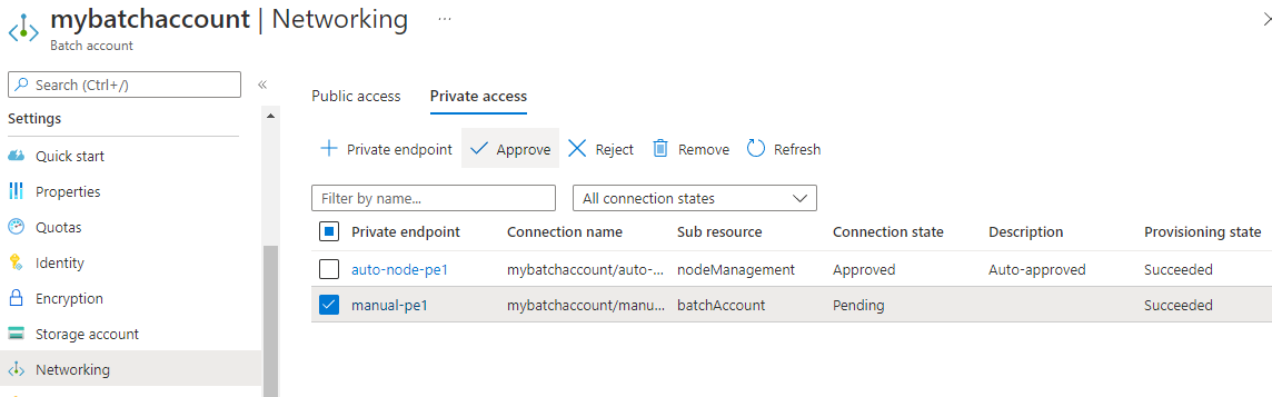 使用 Azure Batch 帐户管理专用终结点连接 Azure Batch Microsoft Learn