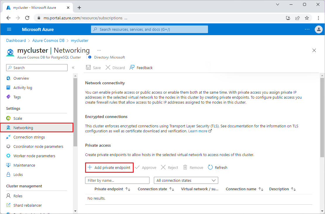 启用专用访问 Azure Cosmos Db For Postgresql Microsoft Learn