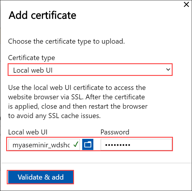 教程:在 Azure 门户中配置 Azure Stack Edge Mini R 设备的证书 Microsoft Learn