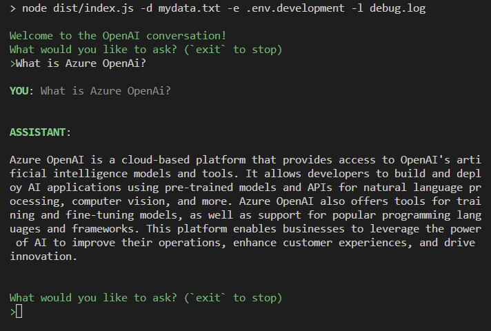 使用 Azure OpenAI 的对话 CLI - JavaScript on Azure | Microsoft Learn 使用 Azure OpenAI 的对话 CLI - JavaScript on Azure | Microsoft Learn