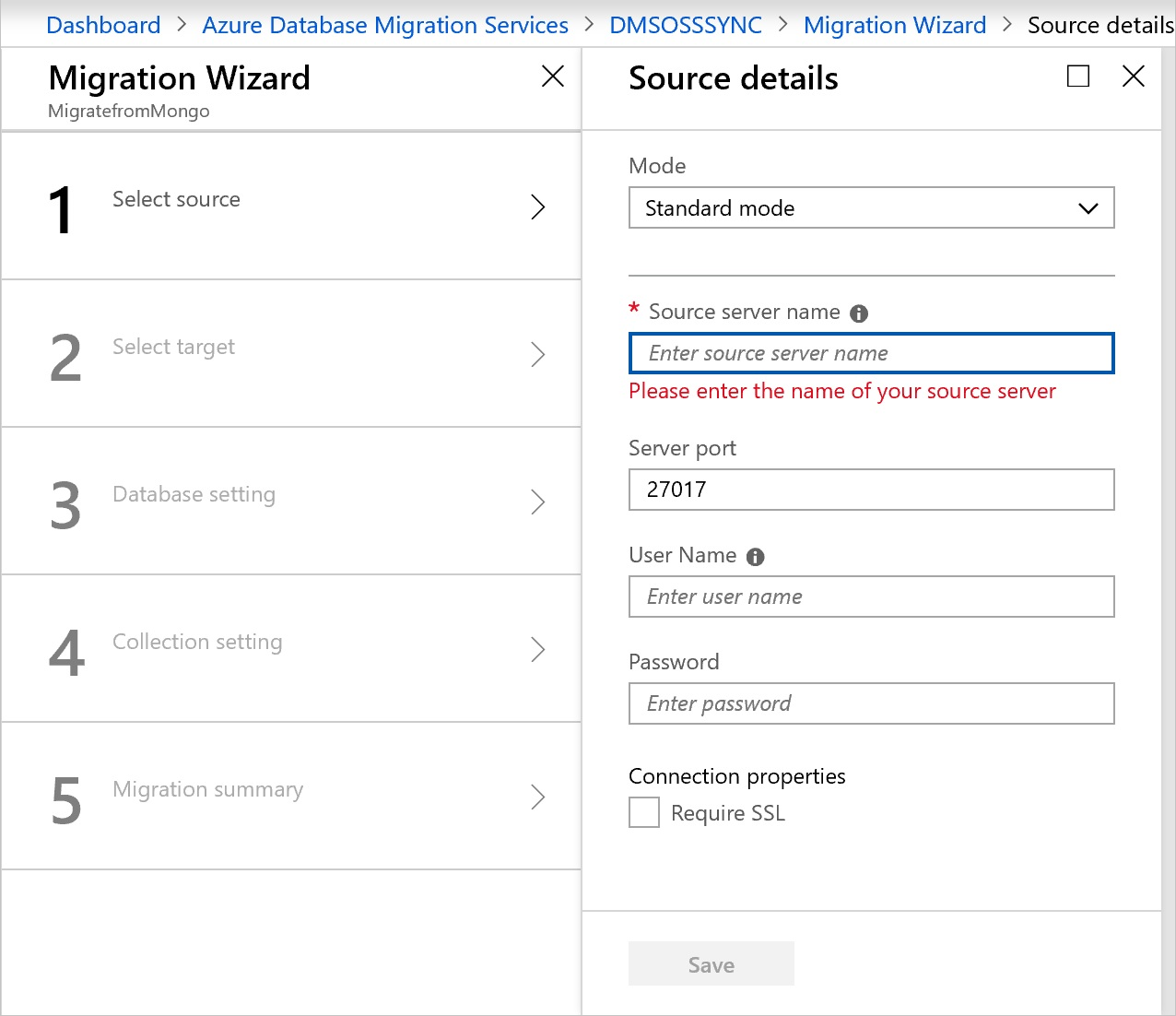 教程:将 Mongodb 联机迁移到 Azure Cosmos Db For Mongodb Ru Azure Database Migration Service Microsoft