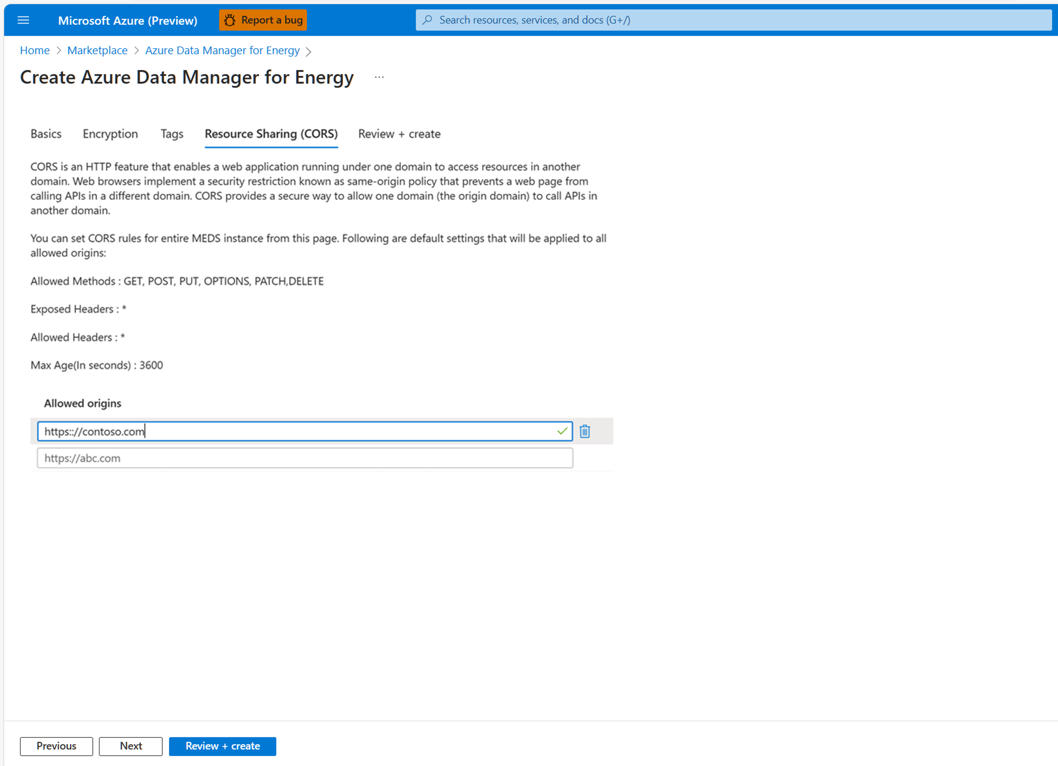 如何启用 Cors Azure Data Manager For Energy Microsoft Learn