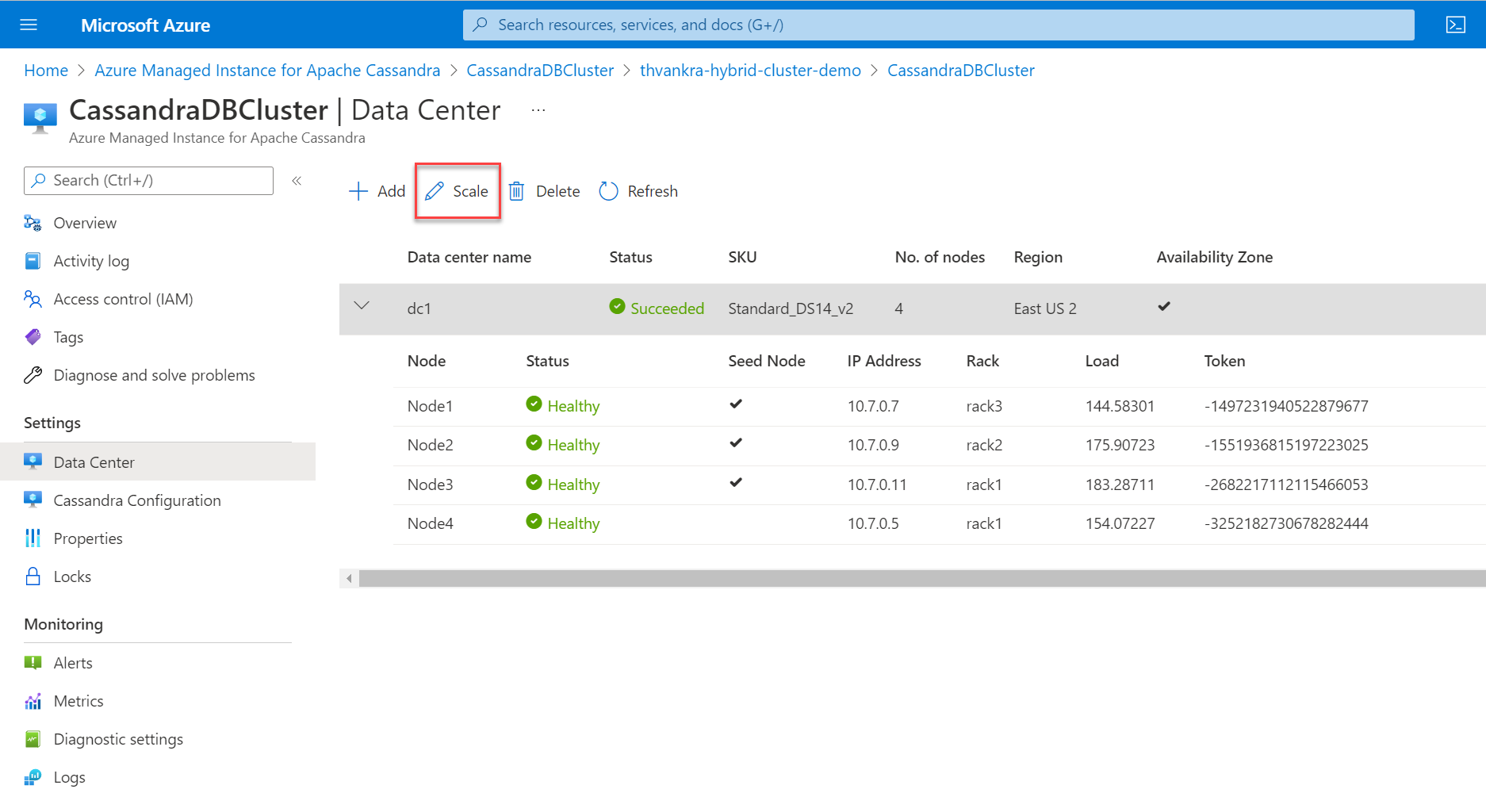 快速入门 从 Azure 门户中创建适用于 Apache Cassandra 群集的 Azure 托管实例 Microsoft Learn