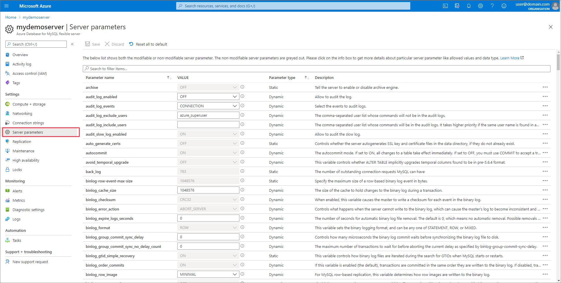 配置服务器参数 Azure 门户 Azure Database For Mysql Flexible Server Microsoft Learn