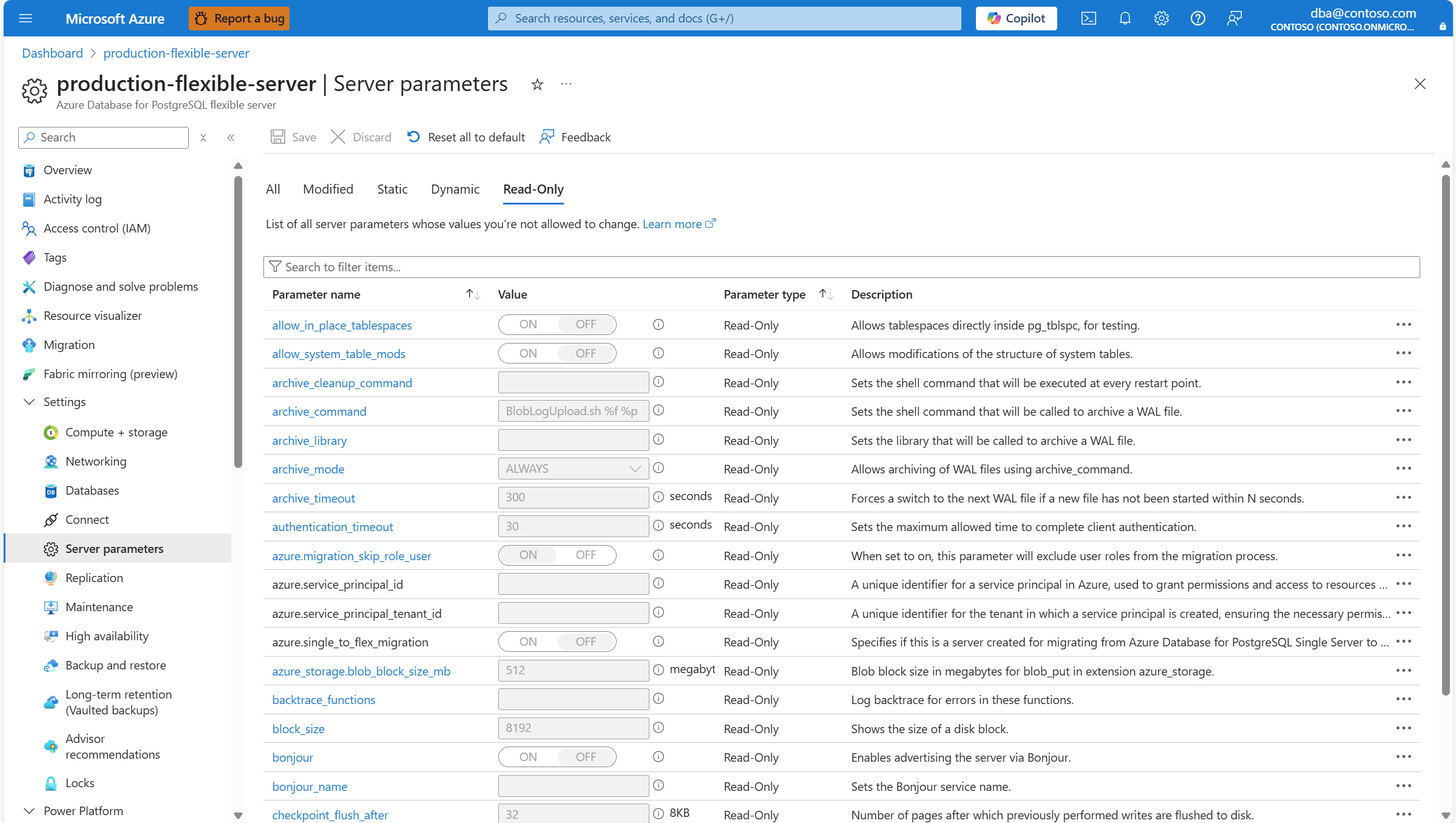 列出只读动态服务器参数 Azure Database For Postgresql Flexible Server Microsoft Learn
