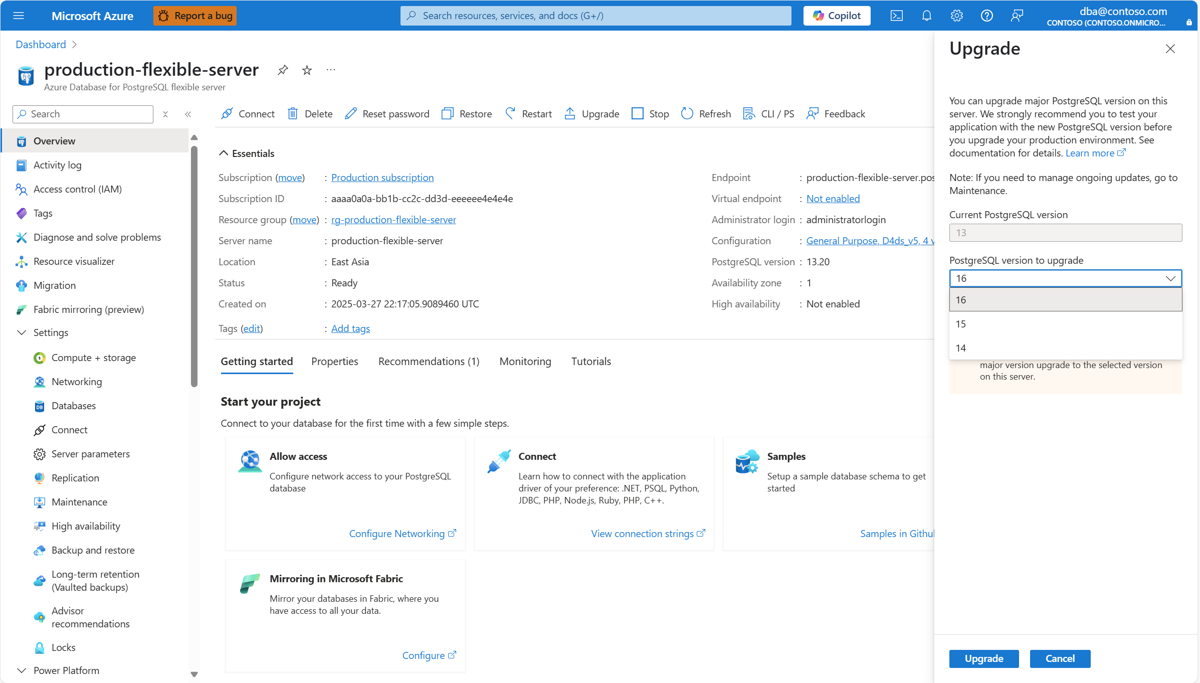 主版本升级 Azure Database For Postgresql Flexible Server Microsoft Learn