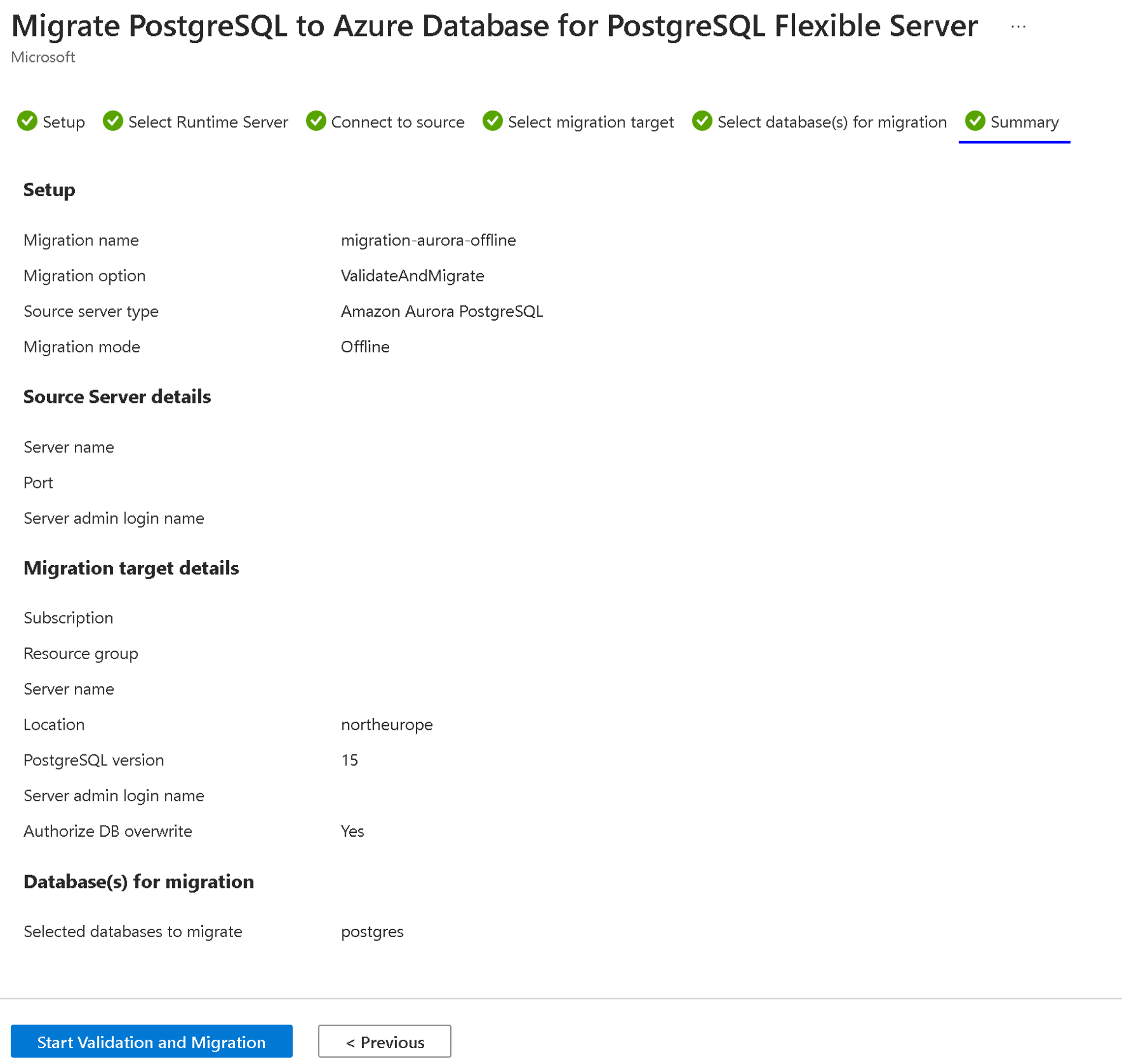 使用迁移服务从 Amazon Aurora 进行脱机迁移 Azure Database For Postgresql Flexible Server Microsoft Learn