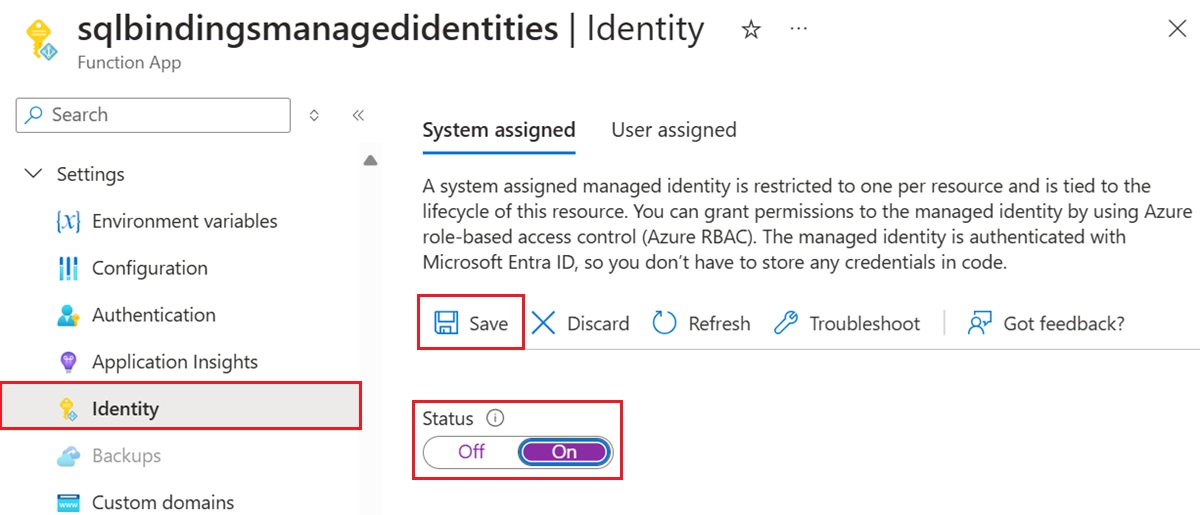使用受控識別和 Sql 繫結將函數應用程式連線至 Azure Sql Azure Functions Microsoft Learn