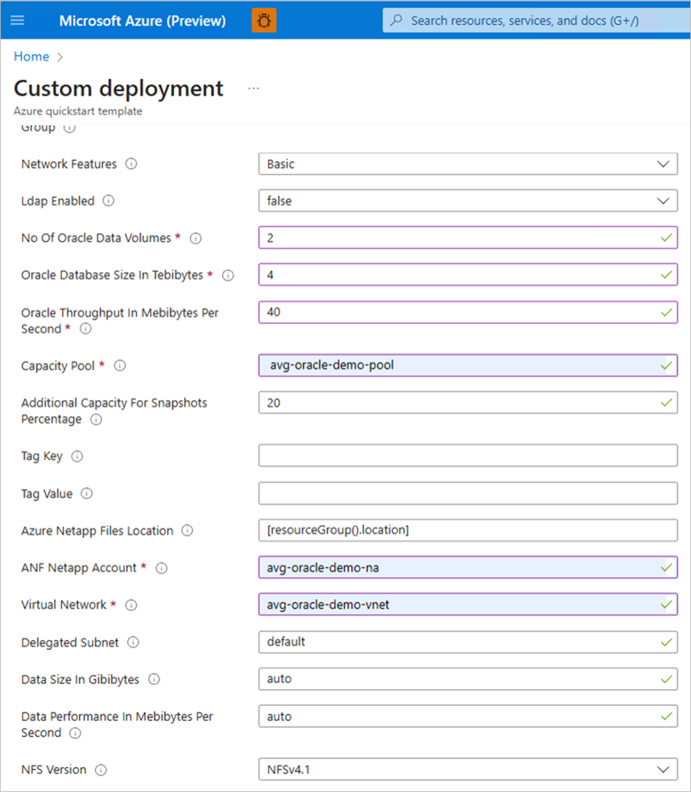 使用 Azure Resource Manager 部署 Oracle 的 Azure Netapp Files 應用程式磁碟區群組 Microsoft Learn