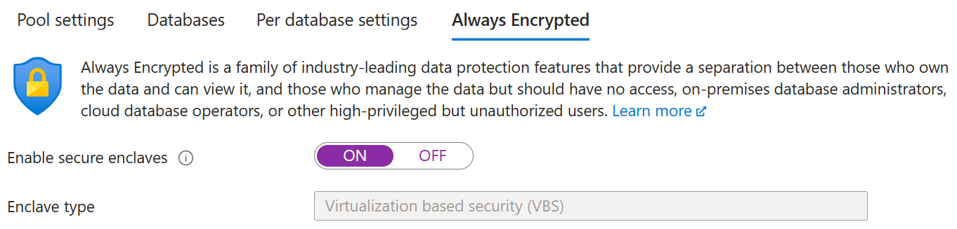 啟用 Azure Sql Database 中使用安全記憶體保護區的 Always Encrypted Azure Sql Database Microsoft Learn